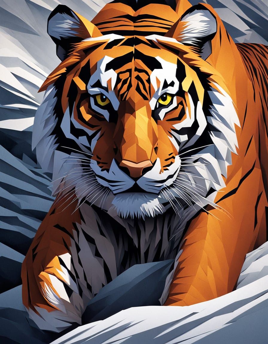 Papercraft Tiger Snow - Majestic Papercraft Tiger in Whimsic...