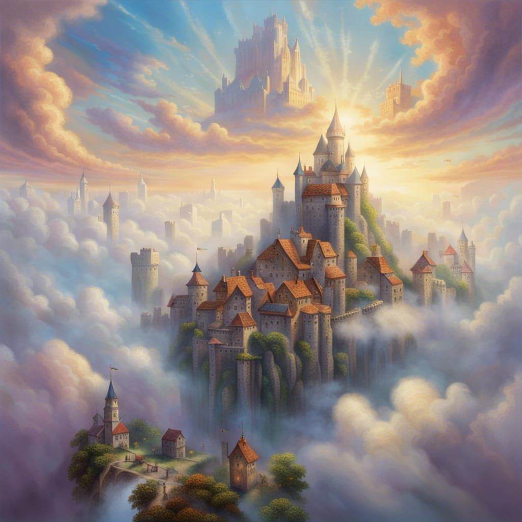 Medieval Village in the Clouds - AI Generated Artwork - NightCafe Creator