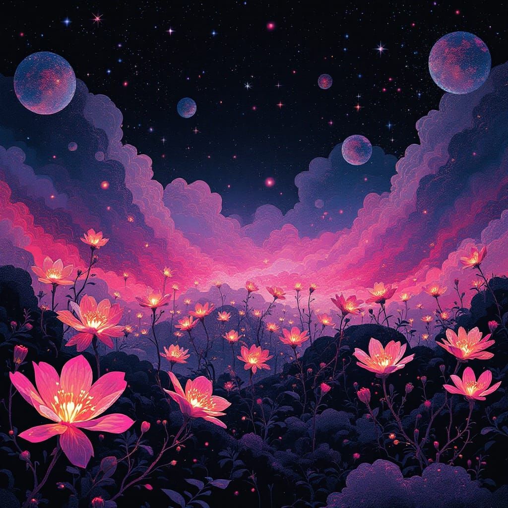 Ethereal Digital Bloom in a Boundless Void - AI Art