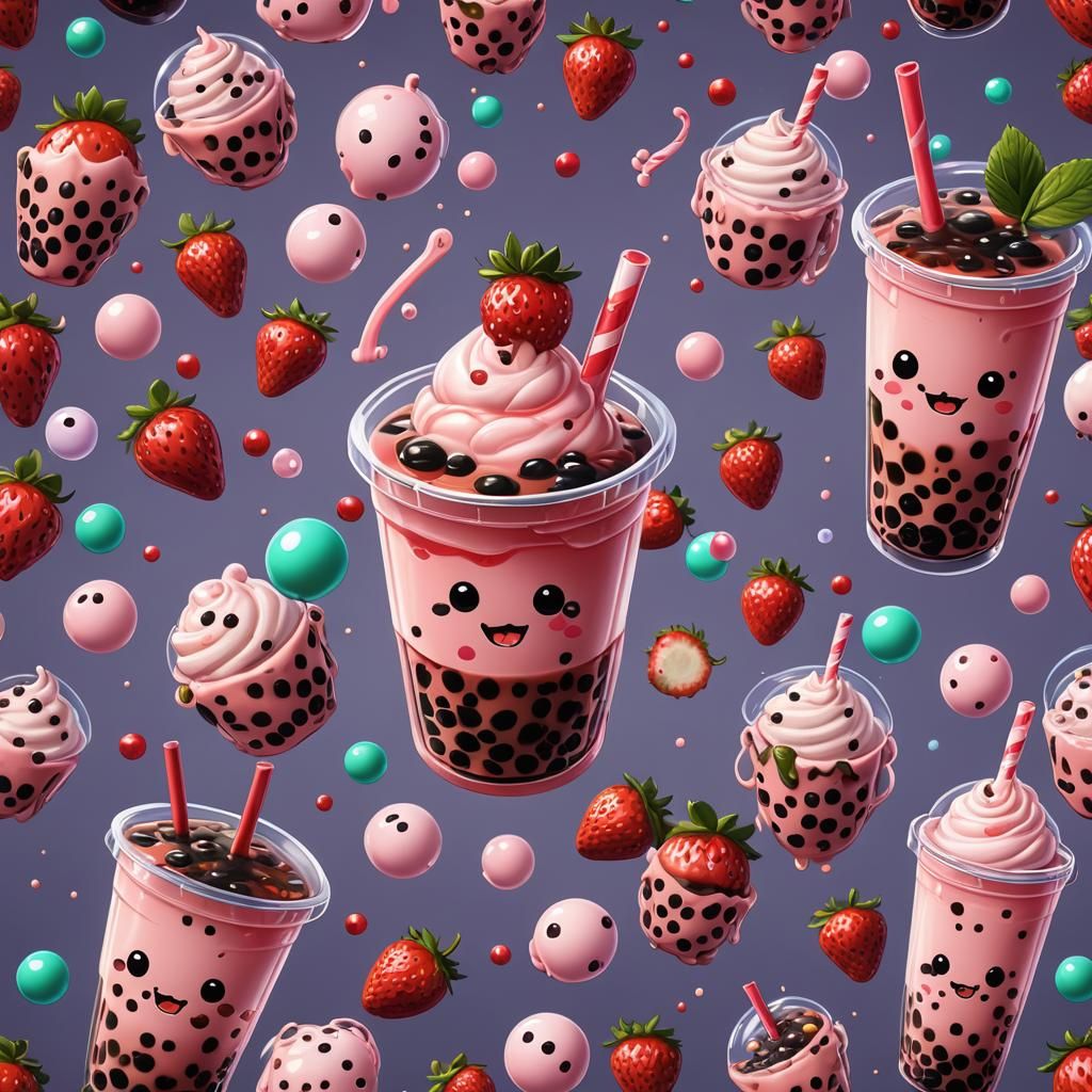 Chibi strawberry bubble tea - AI Generated Artwork - NightCafe Creator
