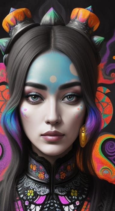 Ethereal Lady in Vibrant Psychedelic Castle Settin... - AI Art