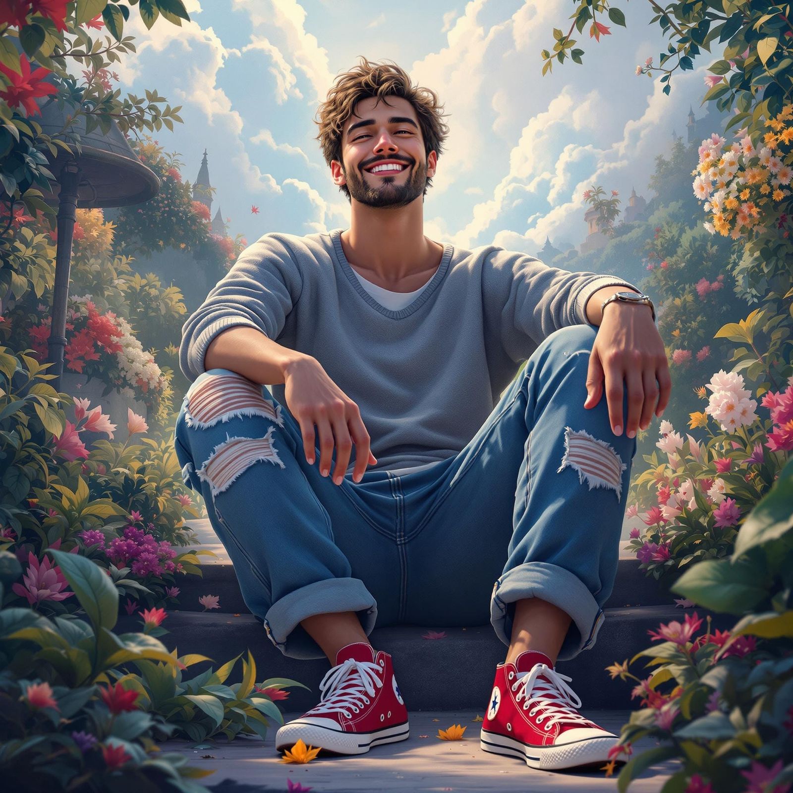 Relaxed Guy in Whimsical Fantasy World - AI Art