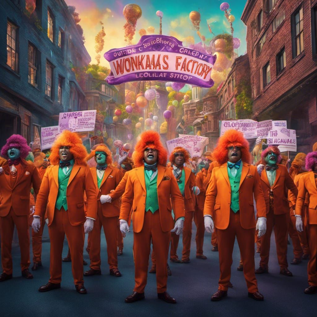 Oompa Loompas picket holding placards - AI Generated Artwork ...