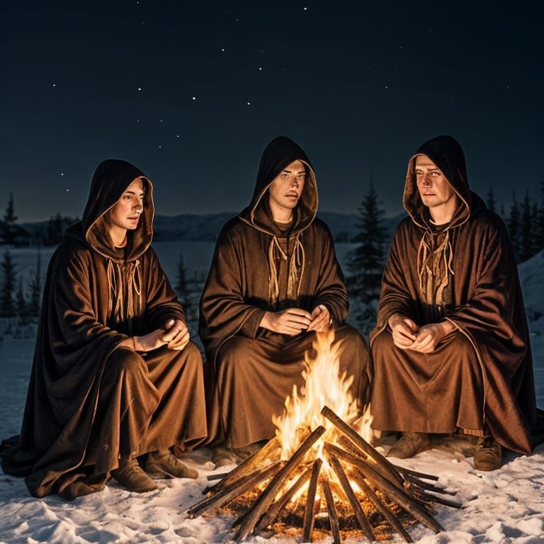 Winter Solstice Ritual Bonfire in Dark, Gothic Sty... - AI Art