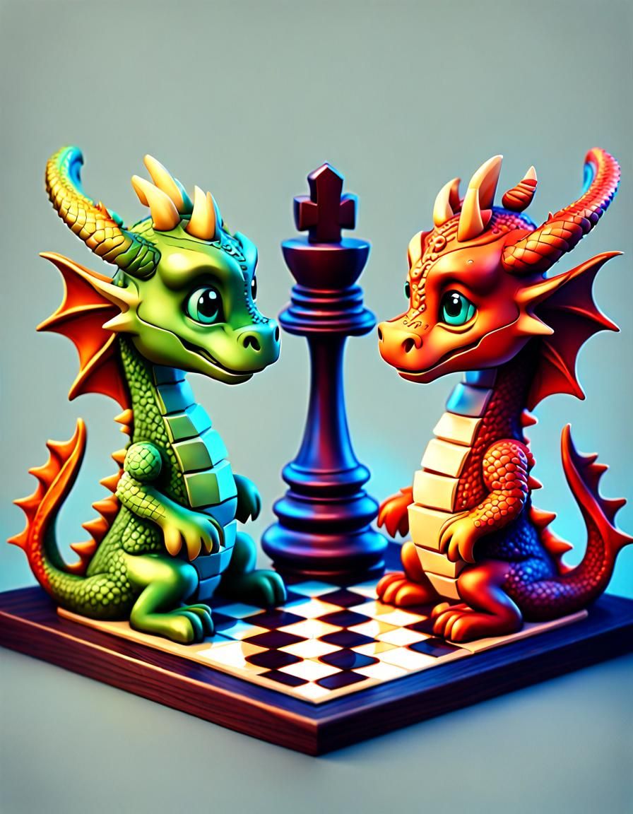 Dragon chess Two perfect adorable chibi dragons playing Chess HDR ...
