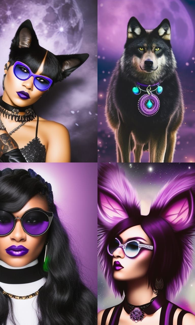 Black female wolf furry with purple and blue yin yang background with ...
