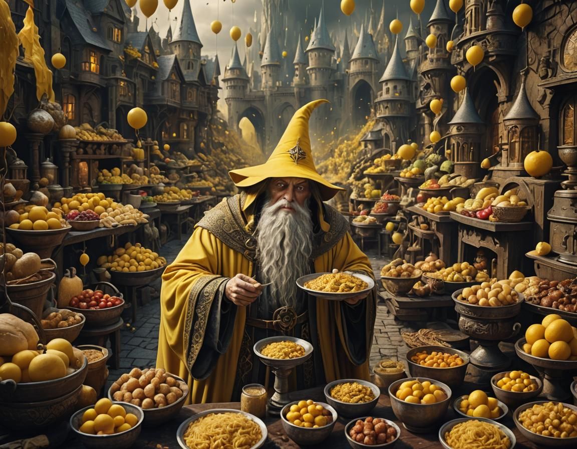 yellow wizard needs food, badly - AI Generated Artwork - NightCafe Creator