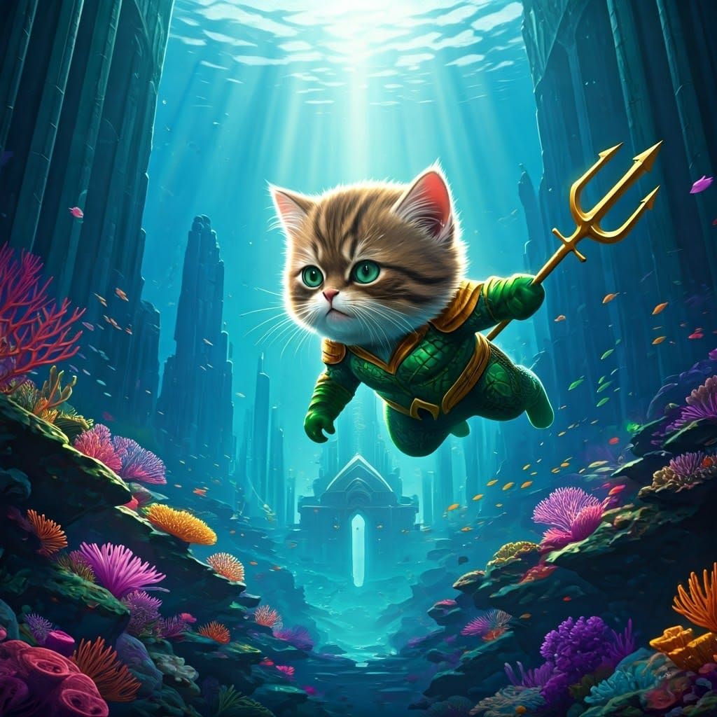 Aqua Cat - Aquatic Hero Cat in Epic Hyper-Realistic Art Styl...