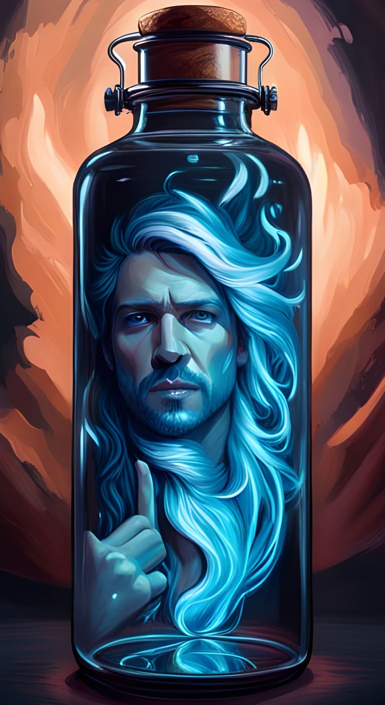 Oil painting of storm and thunder inside Glass Bottle, psychedelic art ...