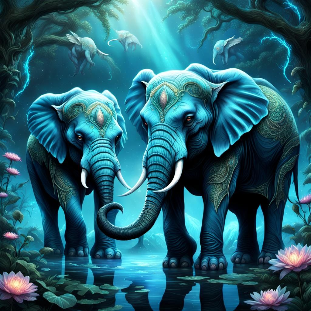 bioluminescent alien elephants - AI Generated Artwork - NightCafe Creator