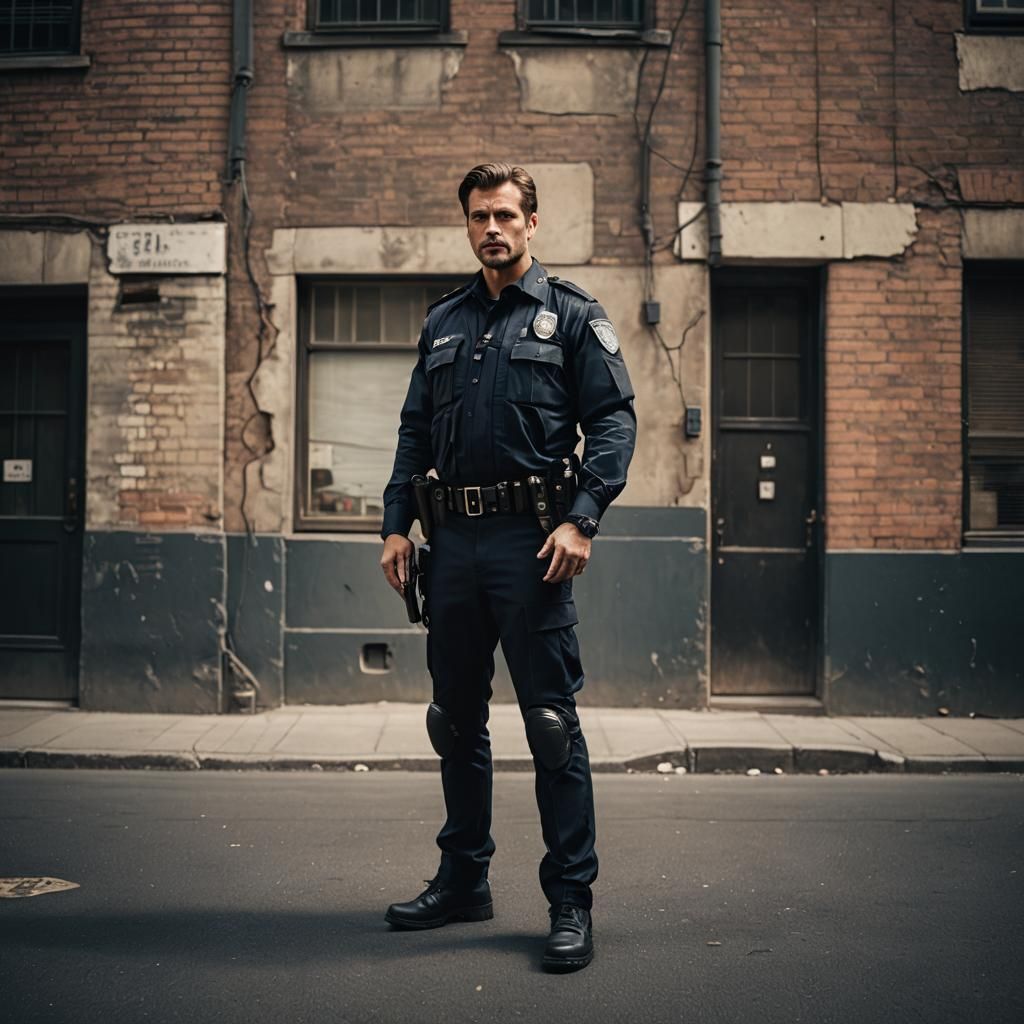 full body portrait of handsome man wearing police uinform - AI ...