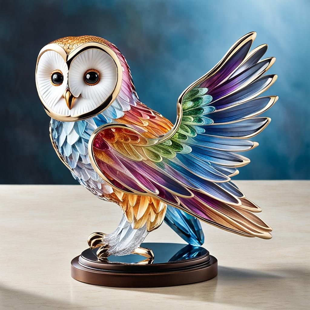 Multicolored Prestigious barn owl figurine, sculpted from a single ...