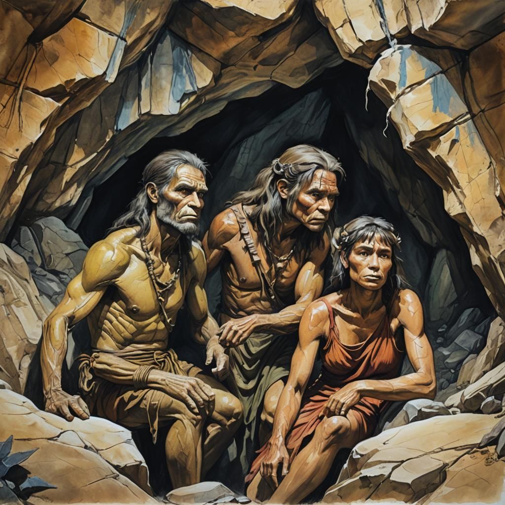 Prehistoric man and woman drawing in a cave oil painting by James ...