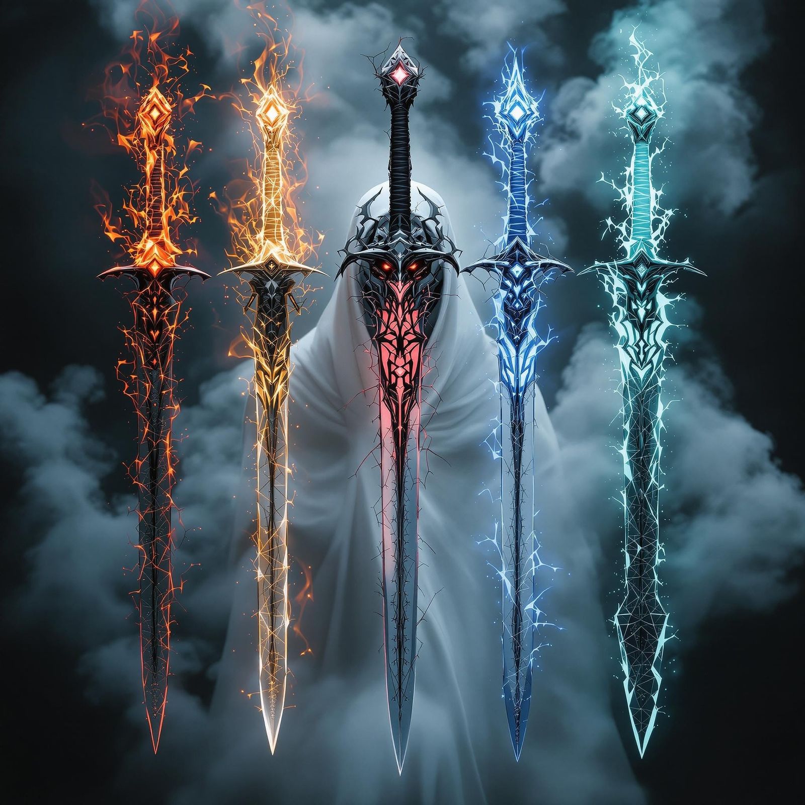 Photorealistic Four elemental swords:: Clarent, Fire Swords:: Joyeuse ...