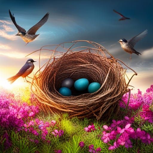 Spring and the birds are building a nest, 8k resolution, a masterpiece ...