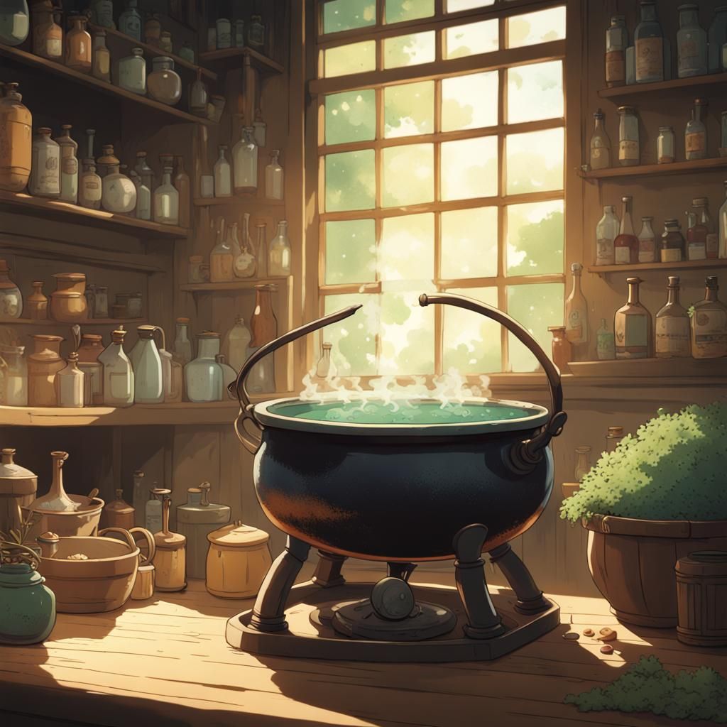 A brewing potion cauldron - AI Generated Artwork - NightCafe Creator