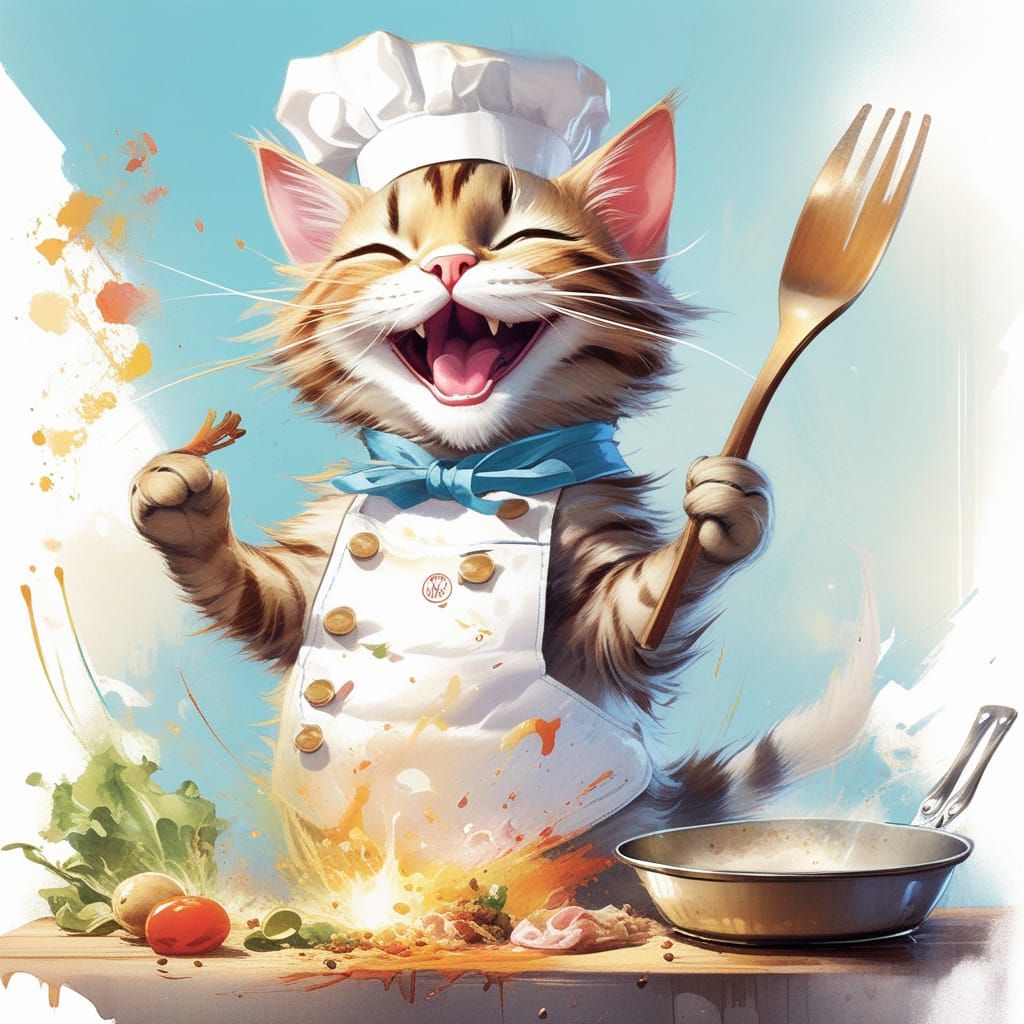 Cat Chef is cooking 3 - AI Generated Artwork - NightCafe Creator