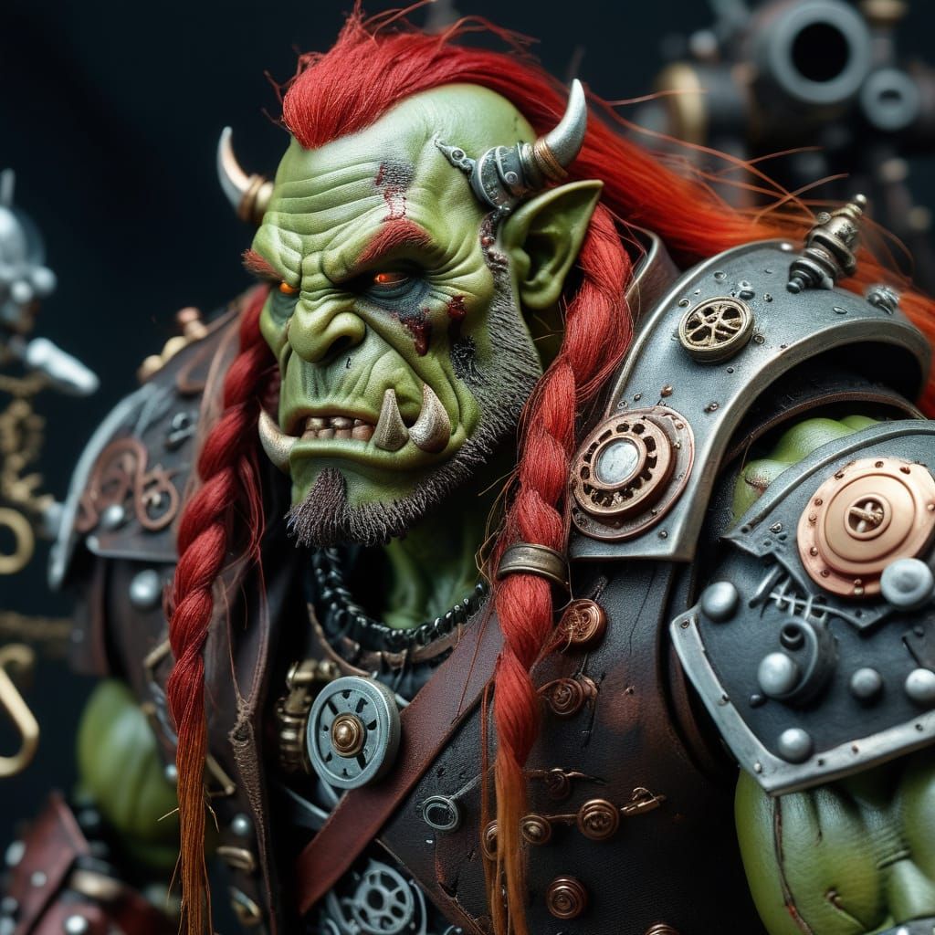 Crying orc series 1 - Steampunk Orc Warrior Mourns Broken Ba...