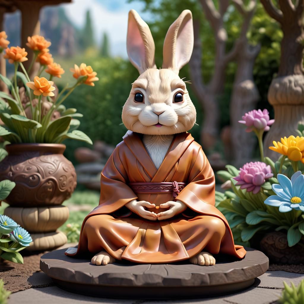 Monk rabbit bobblehead meditating (Real Cartoon XL v4) - AI Generated ...