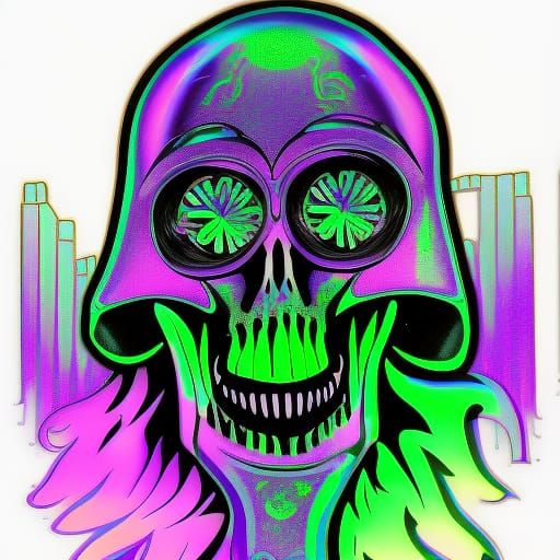 Psychedelic Grim Reaper with neon purple holographic accents& cobalt ...