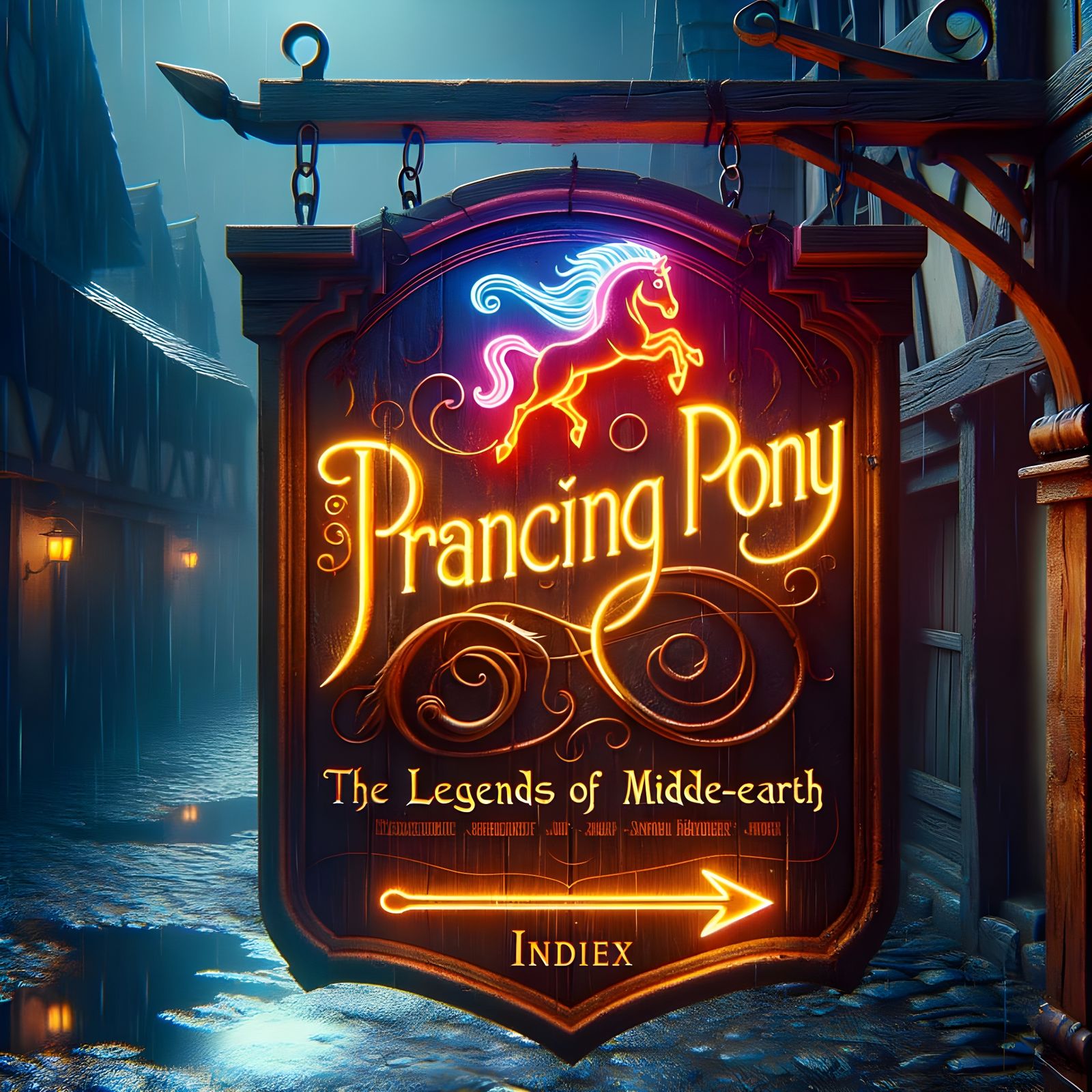 The legendary «Prancing Pony» - Epic Neon Sign in Medieval V...