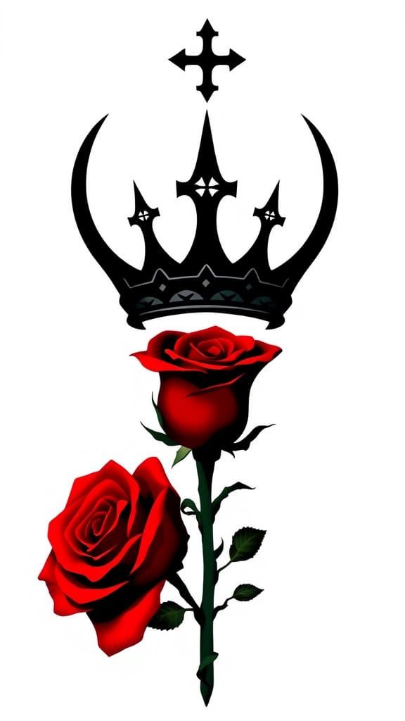 Demonic Symbol: Red Rose and Black Crown - AI Art
