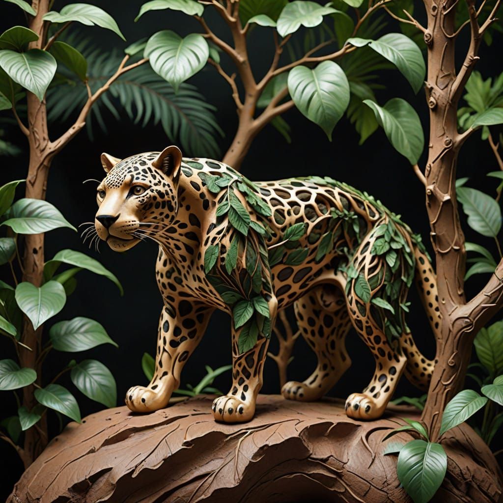 Realistic Handmade Clay Jaguar in Jungle Landscape - AI Art