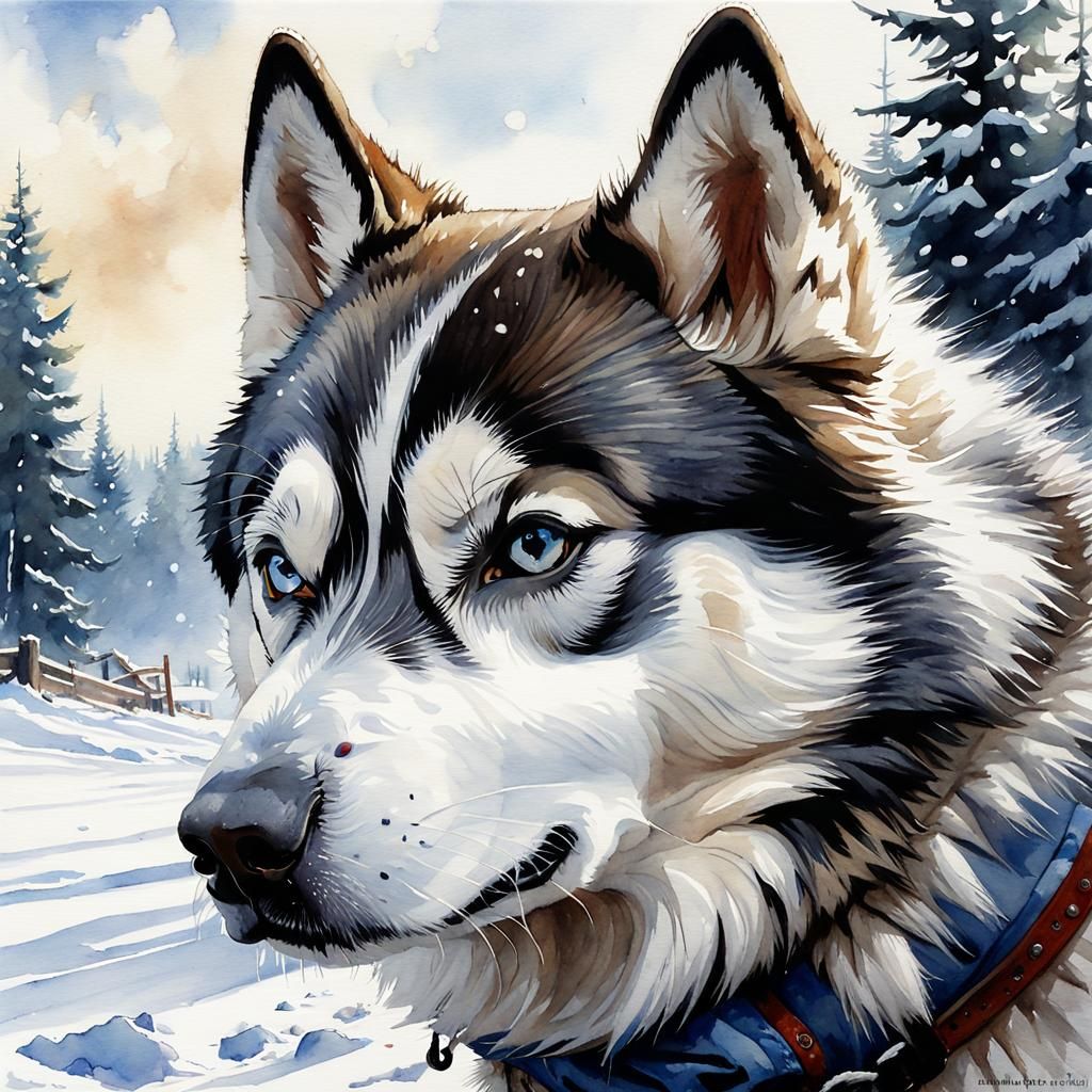 Watercolor, Siberian Husky - AI Generated Artwork - NightCafe Creator