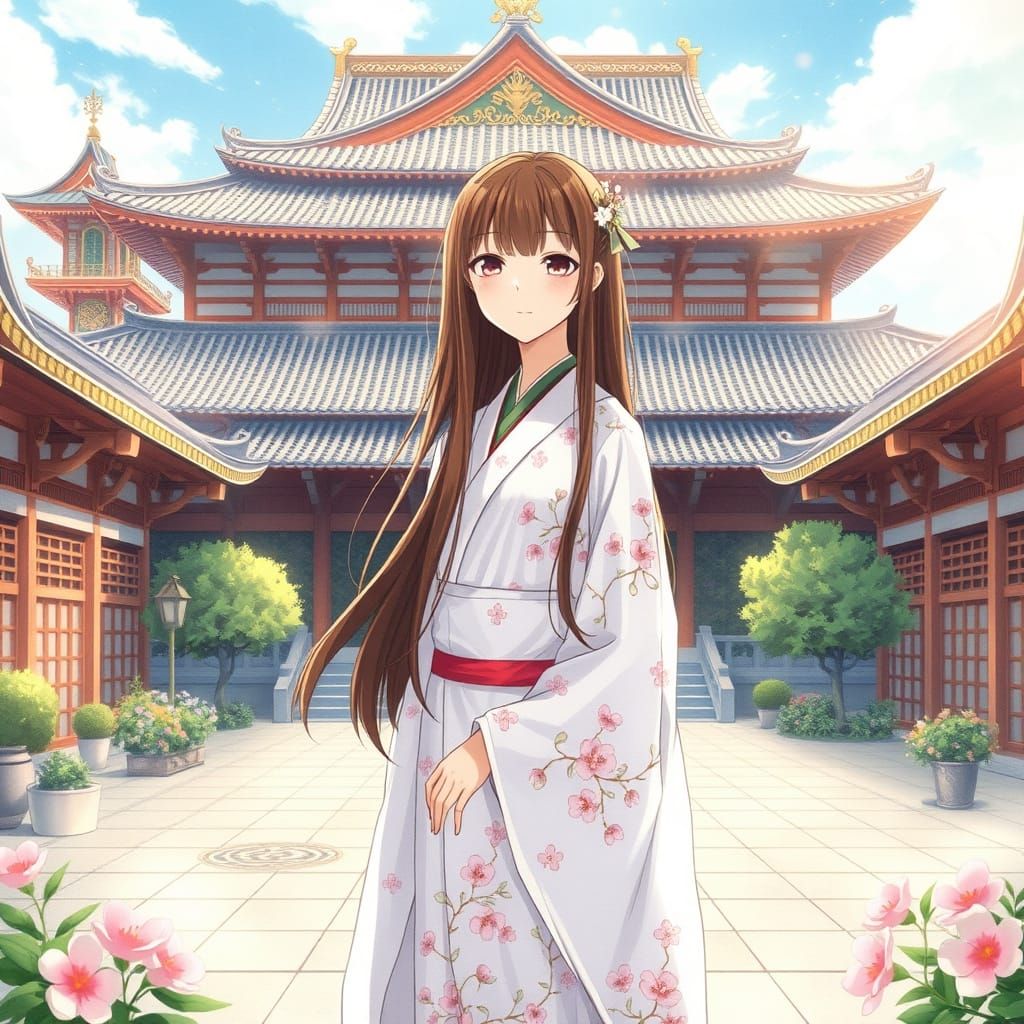 Ethereal Anime Princess in Japanese Palace Courtya... - AI Art
