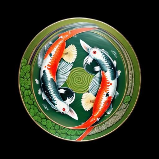 Hyperrealistic image of two koi fish, top view, traditional Japanese ...