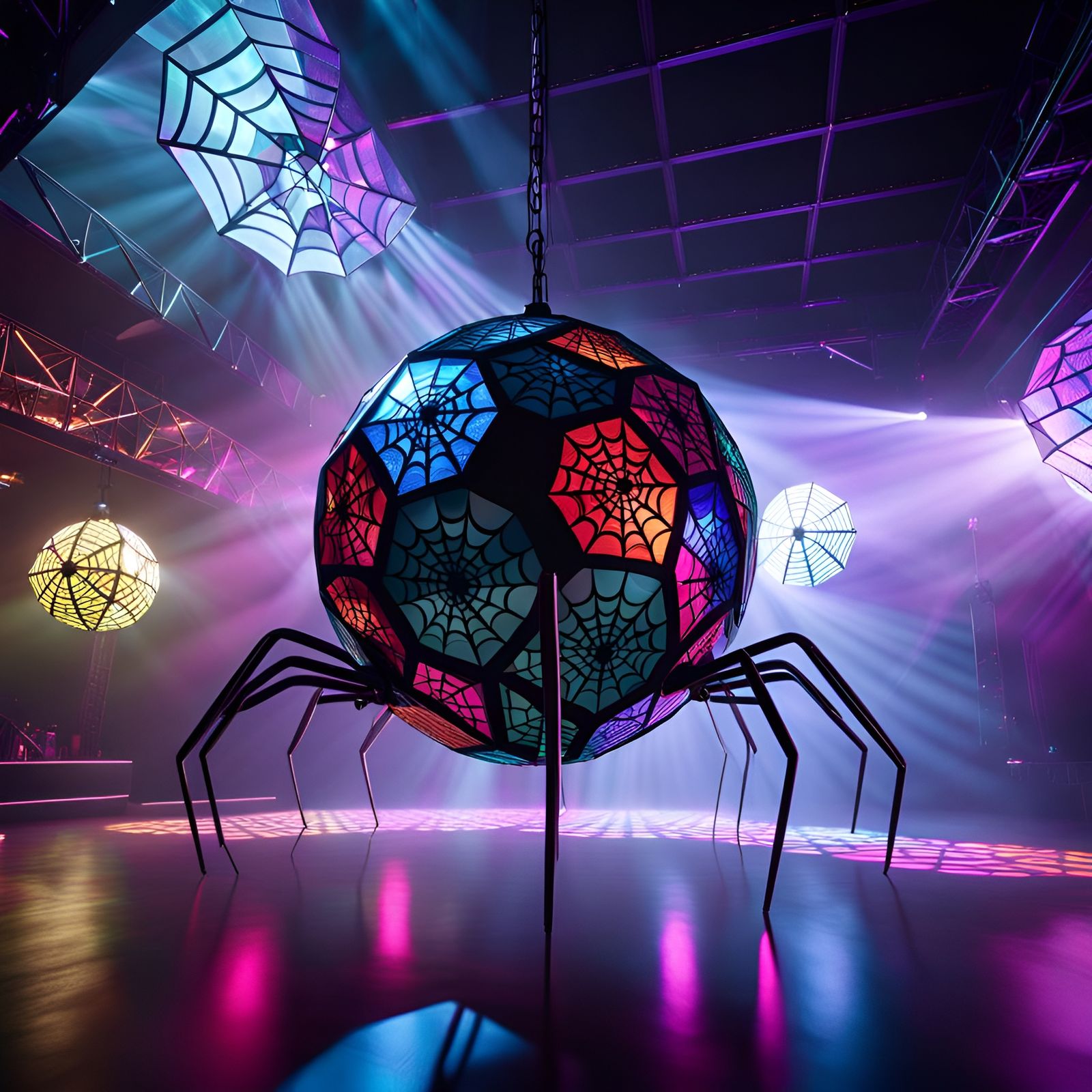 disco ball with spider legs in the spotlight dancing in the club that ...