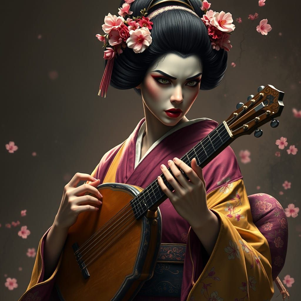 Angry Geisha - Fierce Geisha Warrior Defies Dark Fantasy