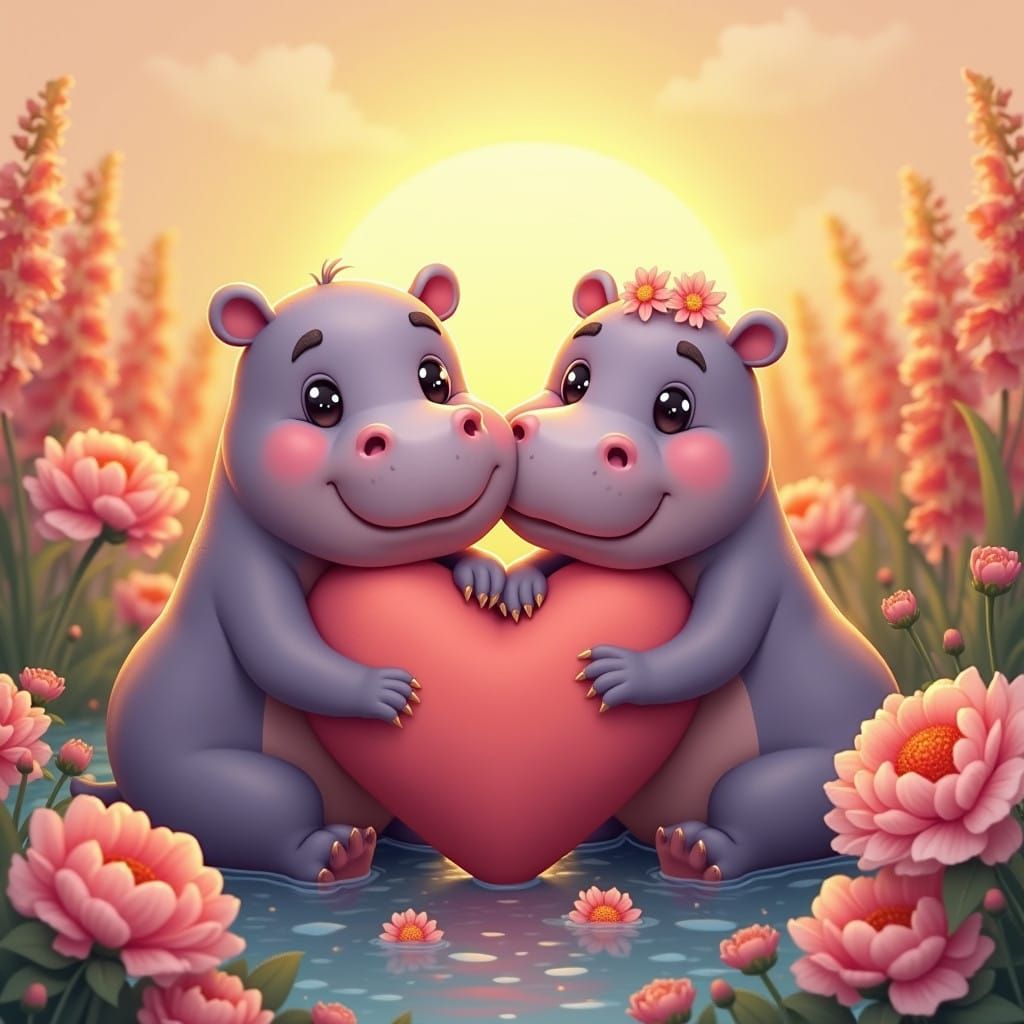 Happy Hippos Hugging on a Heart. - Happy Hippos Hugging on ...