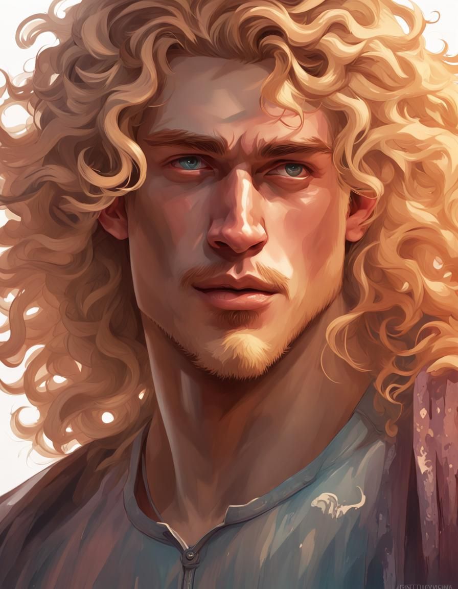 Young man with long blond curly hair. - AI Generated Artwork ...