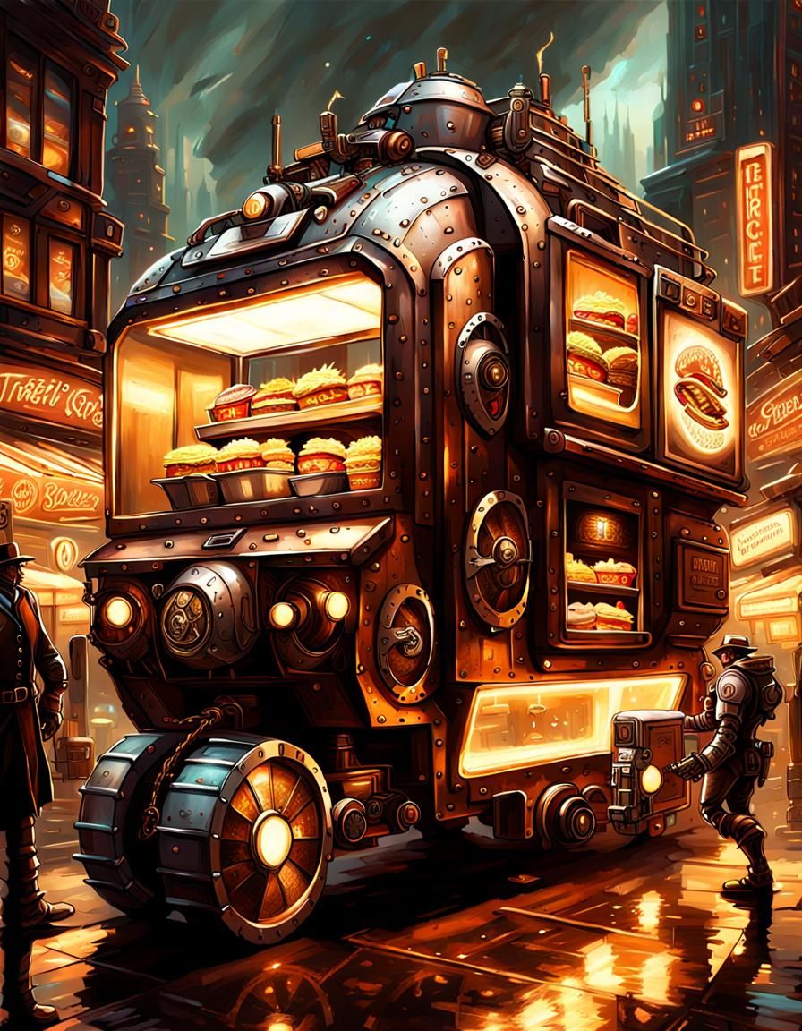 Steam Punk Food Van - AI Generated Artwork - NightCafe Creator