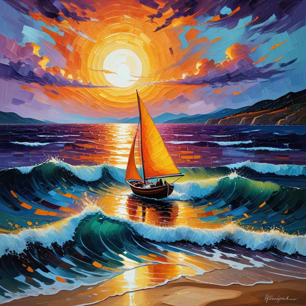 Towards the sun - Turkish Sunset Landscape in Neo-Impression...