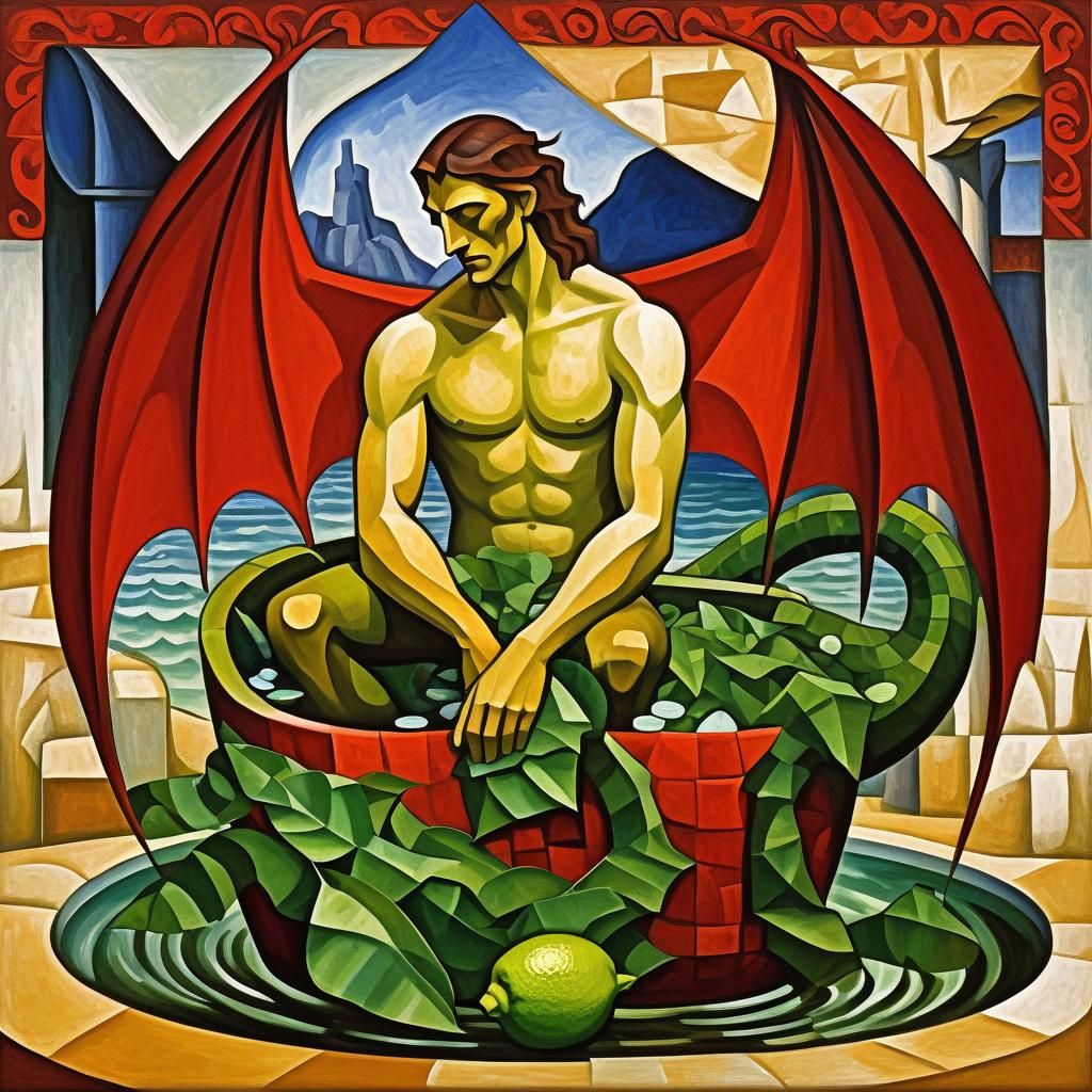 Brownhaired Siegfried bathing in the red dragon's blood, with the lime ...