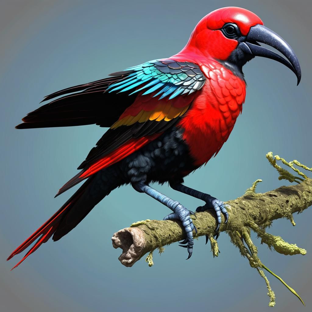 Otherworldly alien exoplanet, white_rainbow_red_black/ Scarlet_macaw ...