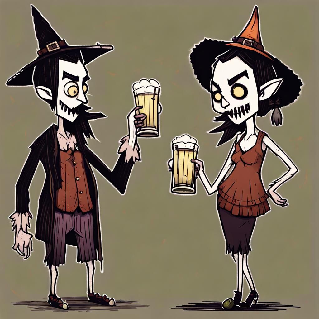 Don't Starve Style, barhopping drunk witch - AI Generated Artwork - NightCafe Creator