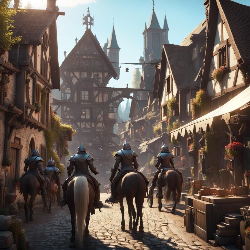 A busy futuristic medieval village - AI Generated Artwork - NightCafe ...