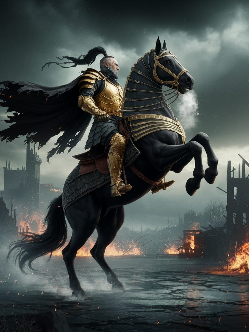 A legendary Warlord - Golden Armored Warrior on Warg Amidst ...