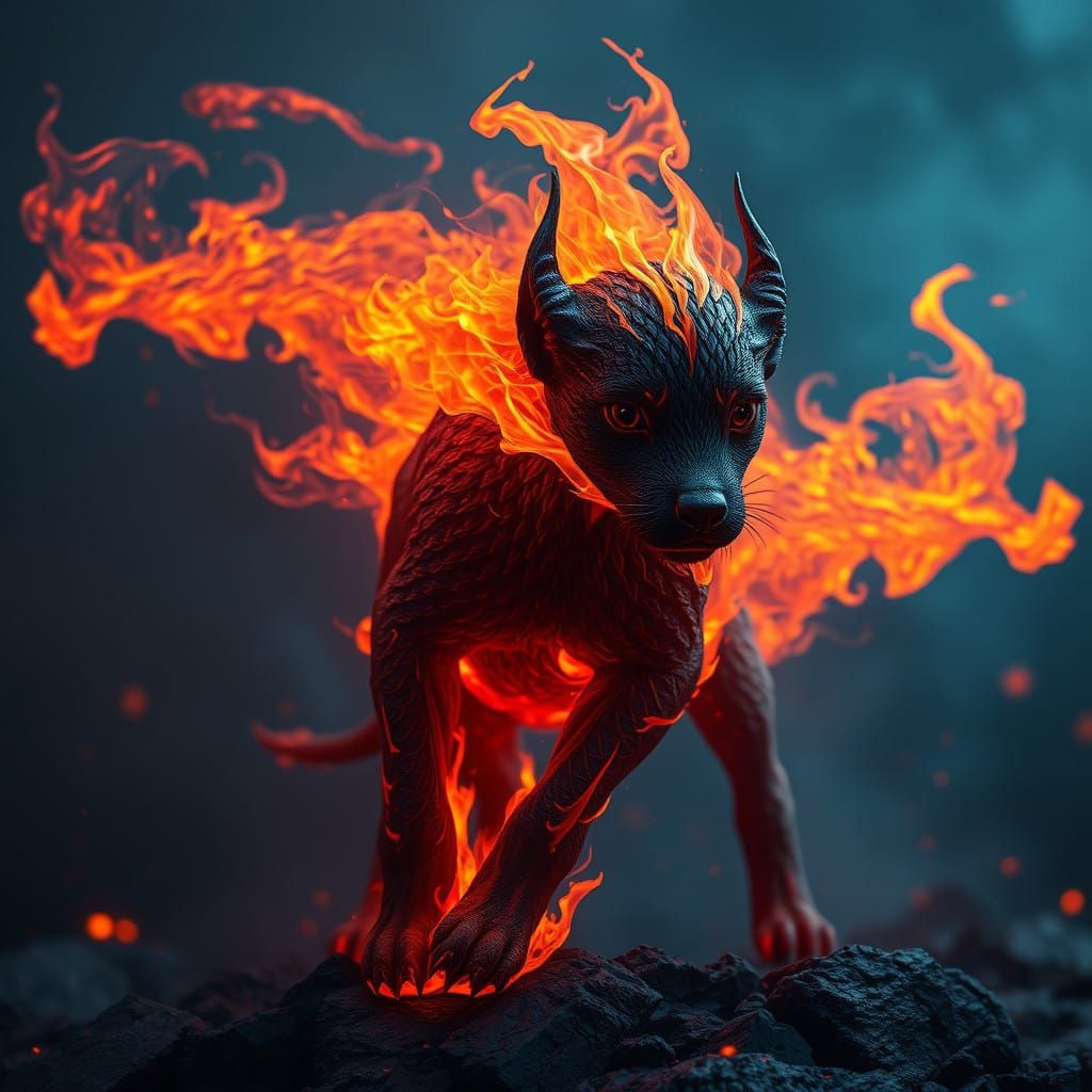 Hellhound Puppy, on fire - Hellhound Puppy in Inferno