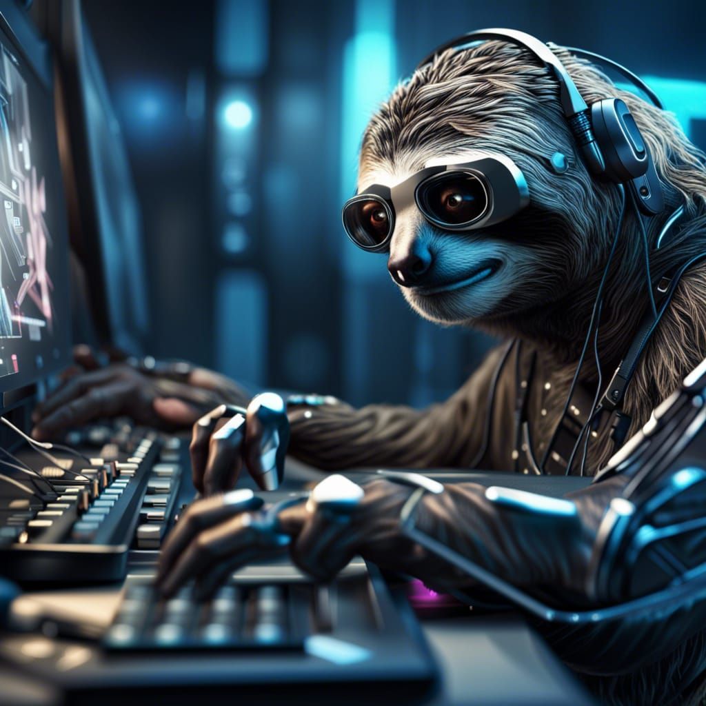 Cyborg Sloth Hacker at work 😁🥰 - AI Generated Artwork - NightCafe Creator