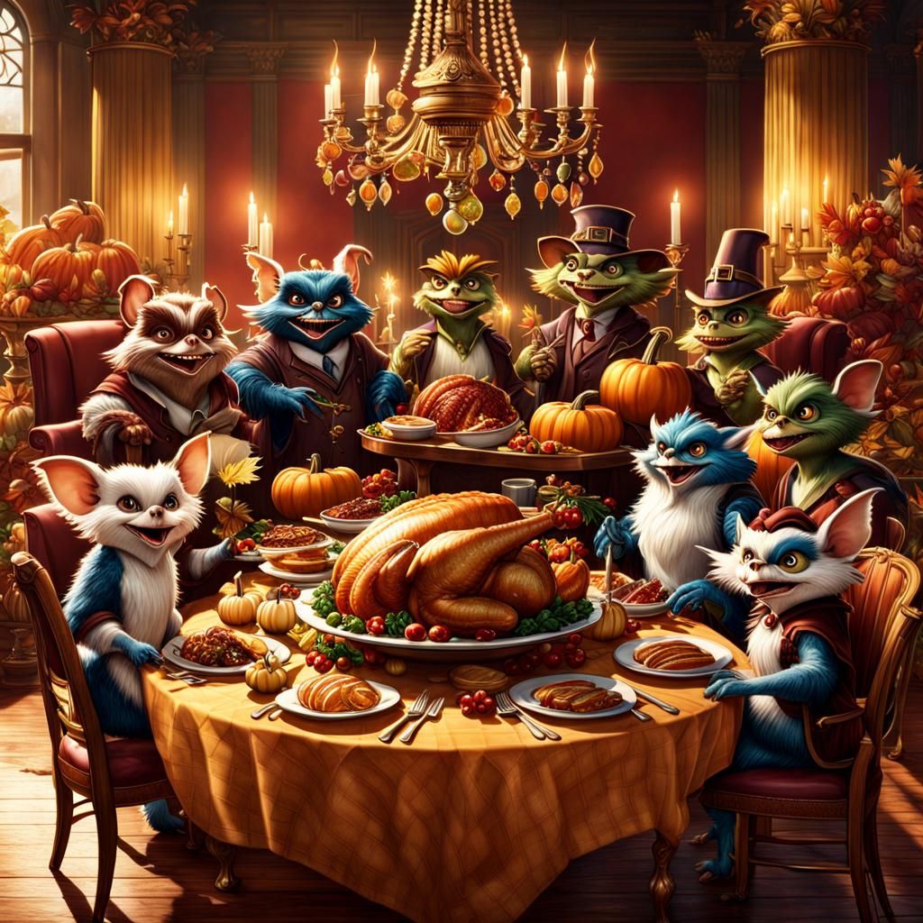 Gremlins Thanksgiving - AI Generated Artwork - NightCafe Creator