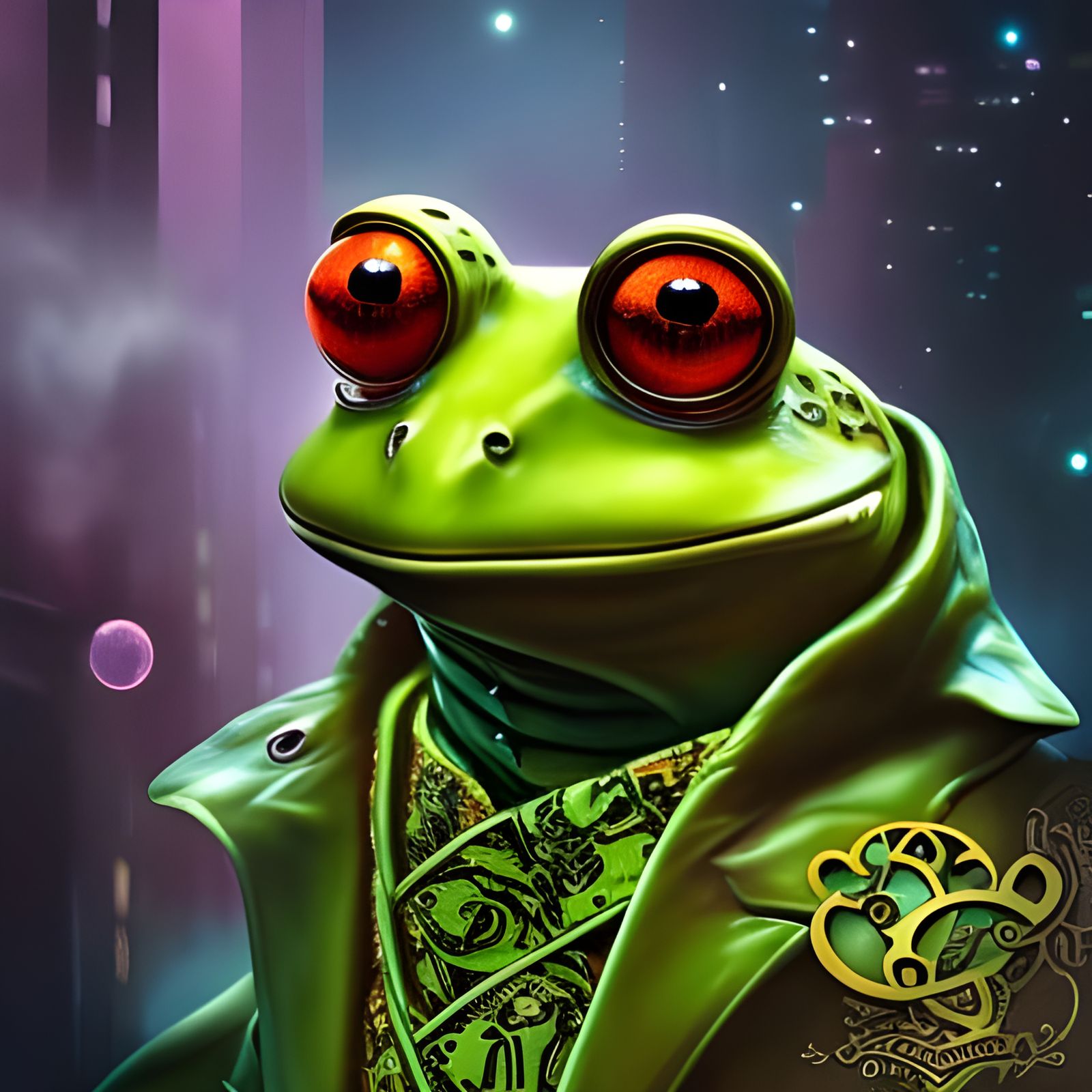 Frog private investigator, detective , Anthropomorphic cute cyberpunk ...