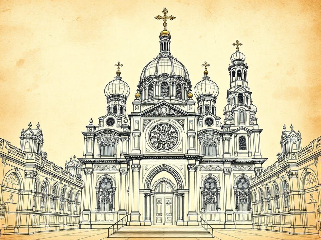 Sacred Cathedral Blueprint - Ancient Orthodox Cathedral Blue...