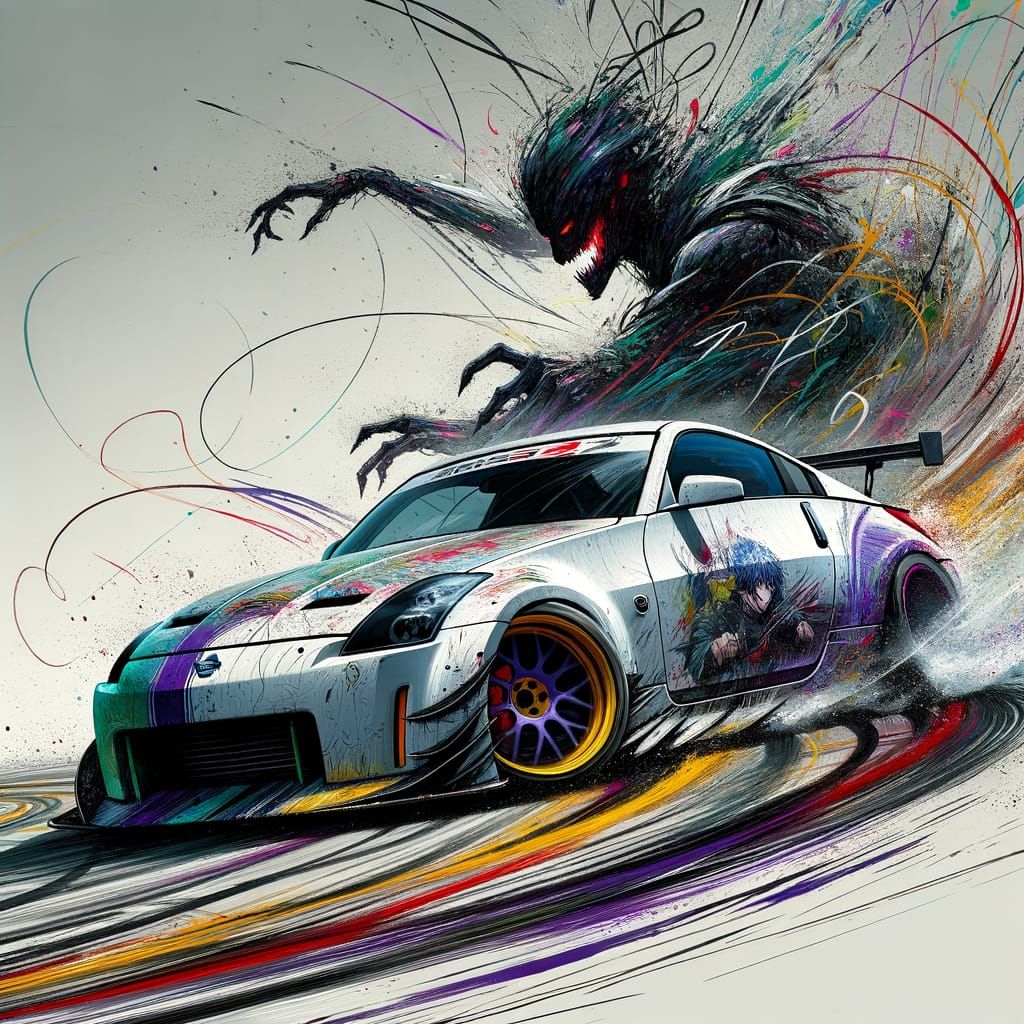 Initial D Nissan 350Z Drifting around the corner. Full Color Speedpaint ...