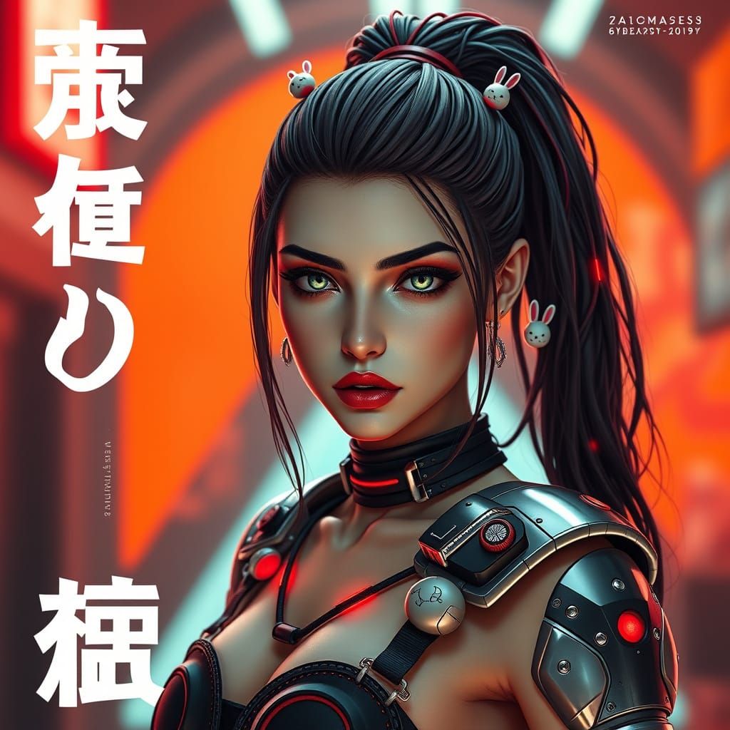 Elegant Cyberpunk Goddess with Cherry Cola Hair an... - AI Art