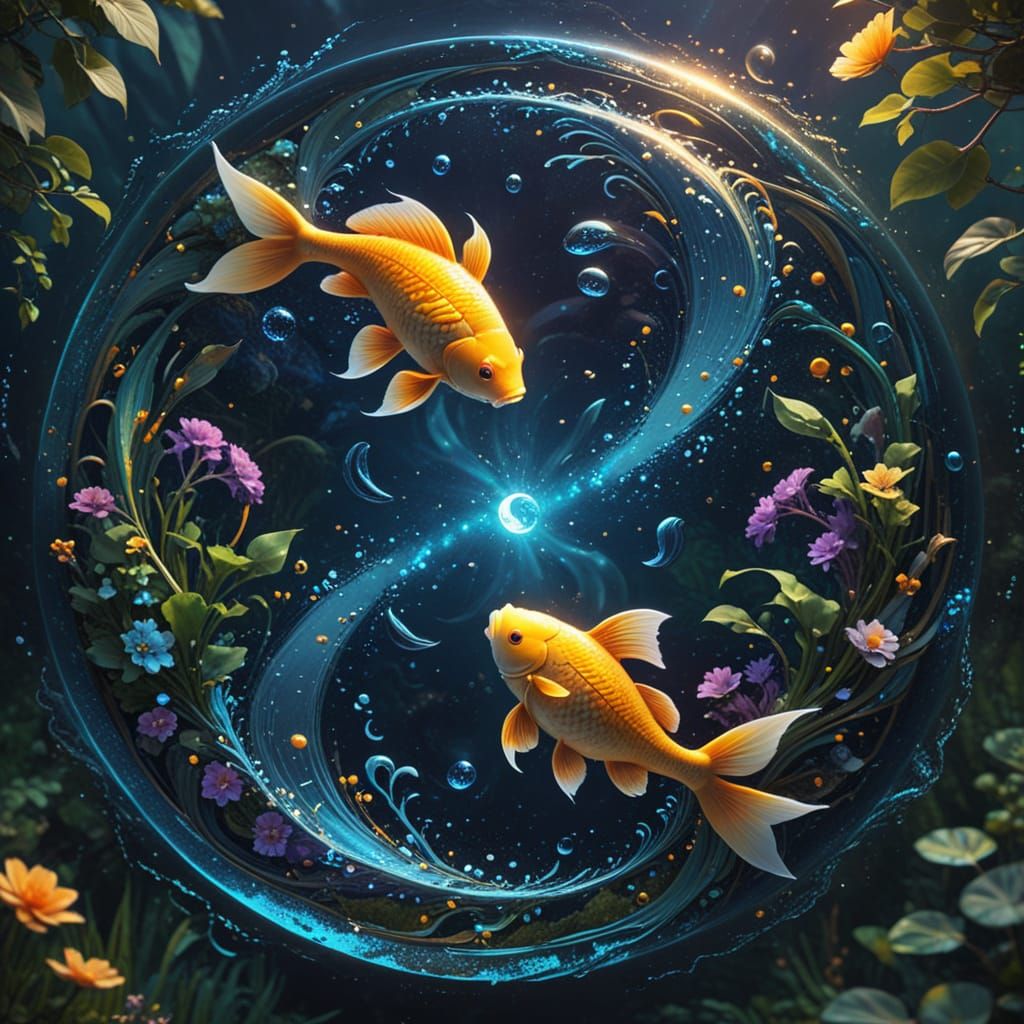 Pisces V2 - Pisces Cosmic Harmony in Japanese Pond