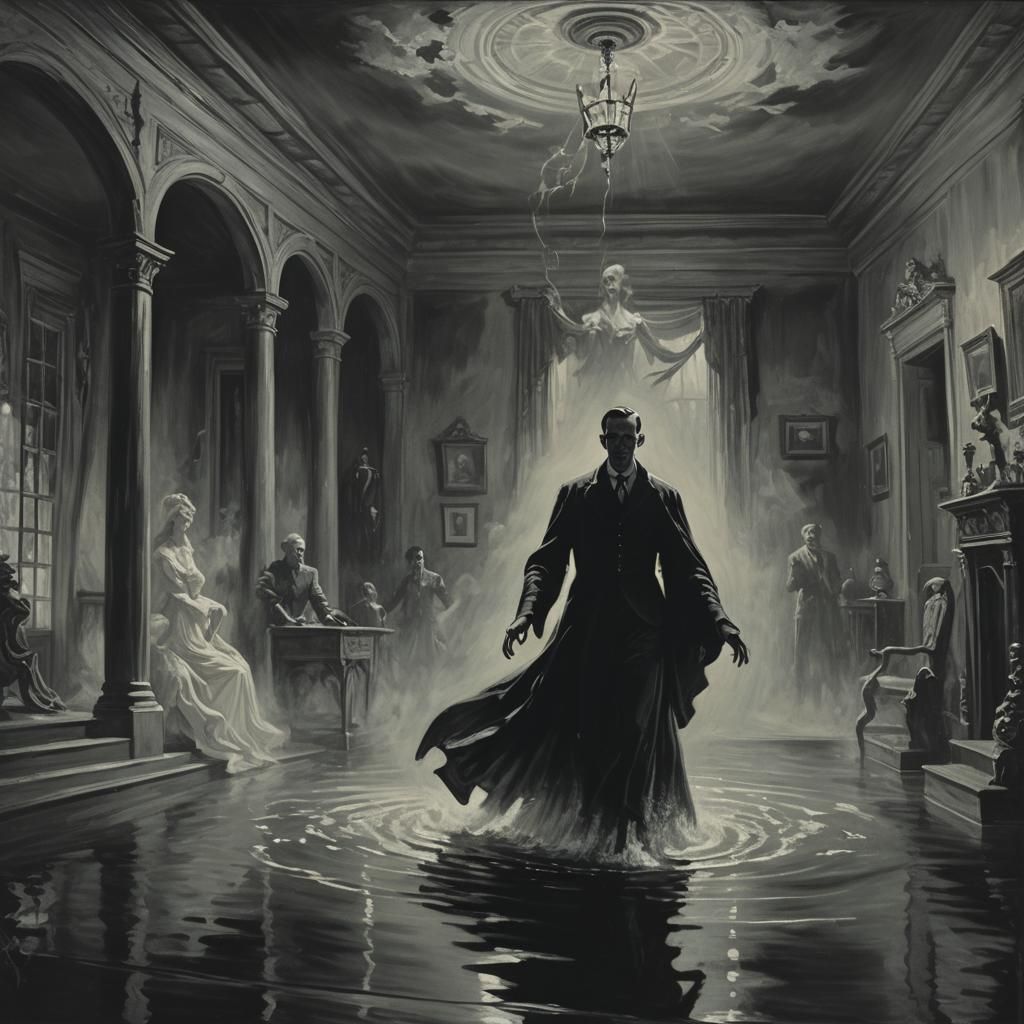 Banshee floating through a haunted mansion,film noir,spooky,mysterious ...